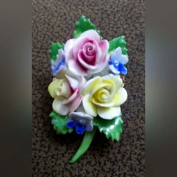 Source Unknown | Accessories | Vintage Bone China Flower Bouquet Brooch ...